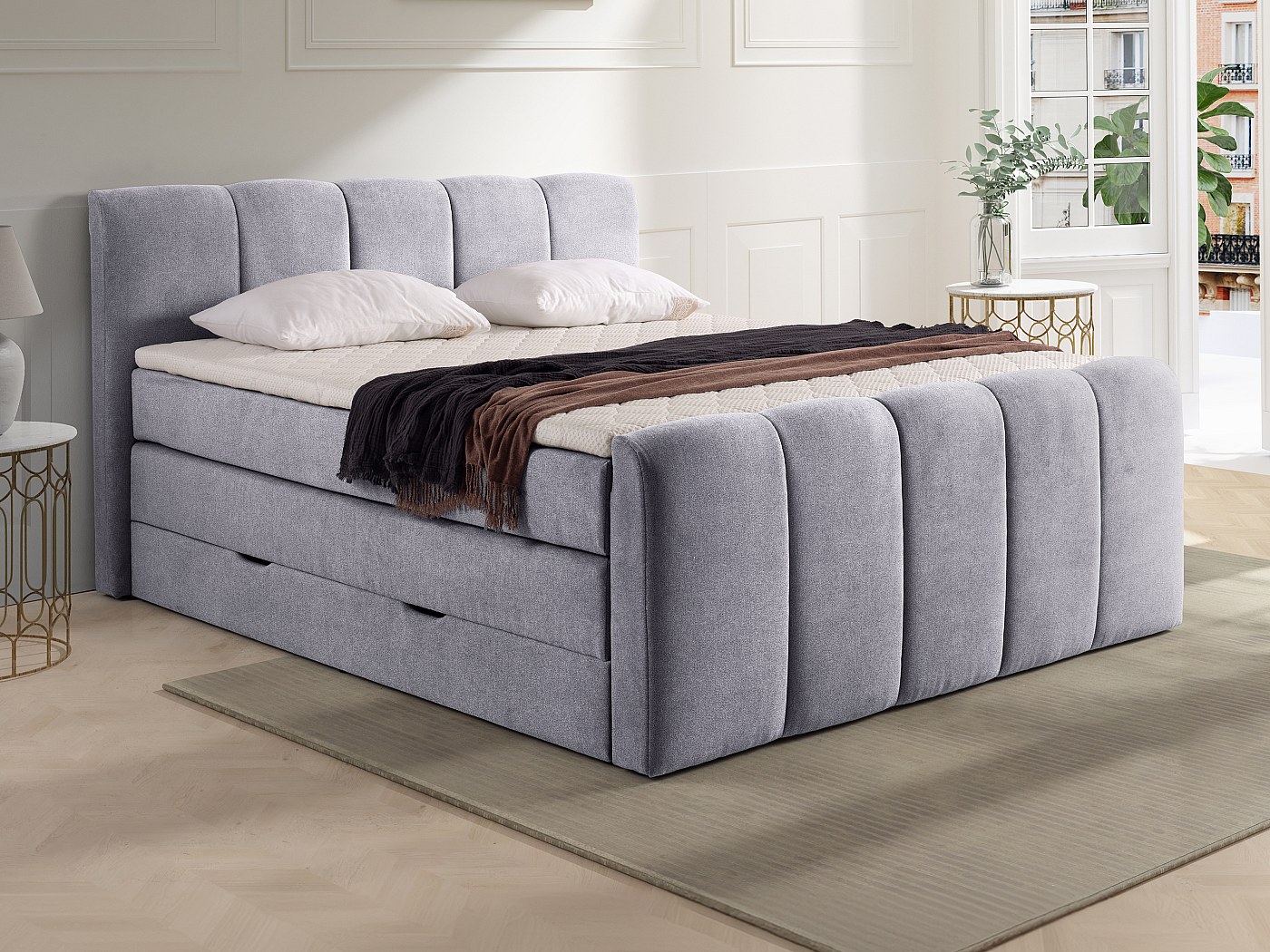 Boxspring completo rete vano VERONE 160 x 200 grigio chiaro