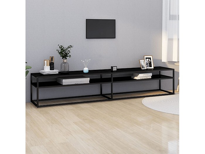 Mueble para TV vidrio templado negro 220x40x40,5 cm