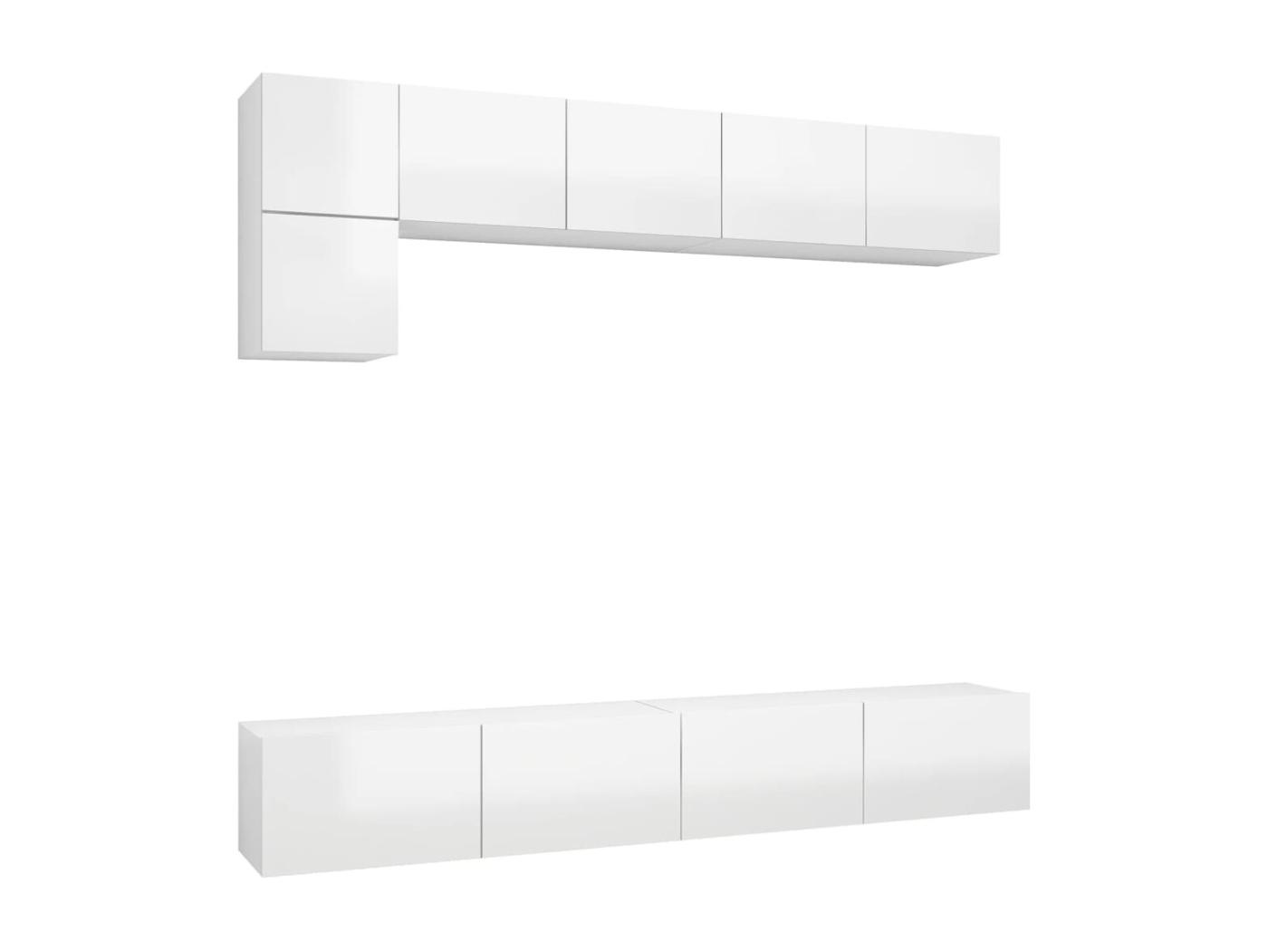 Set De Muebles De Salón 5 Piezas Madera Ingeniería Blanco Brillo