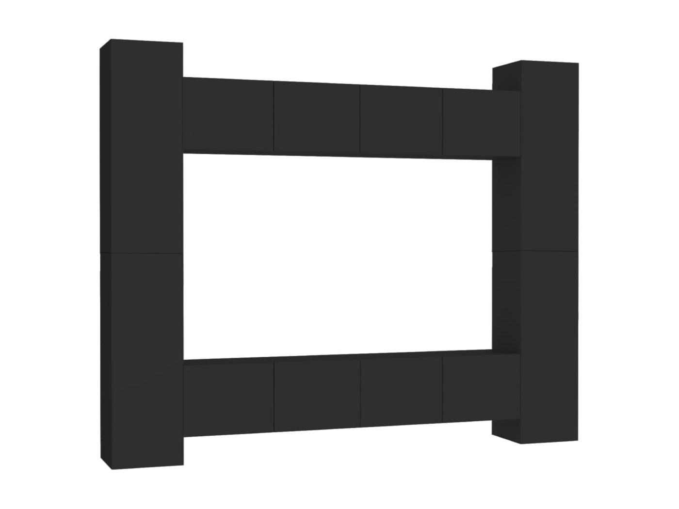 8 Peças Conjunto De Móveis De Tv Contraplacado Preto