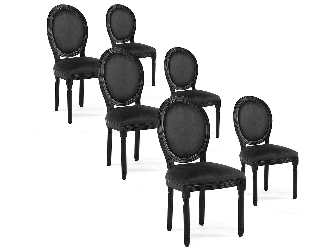 Lot de 6 chaises médaillon Louis XVI velours Noir