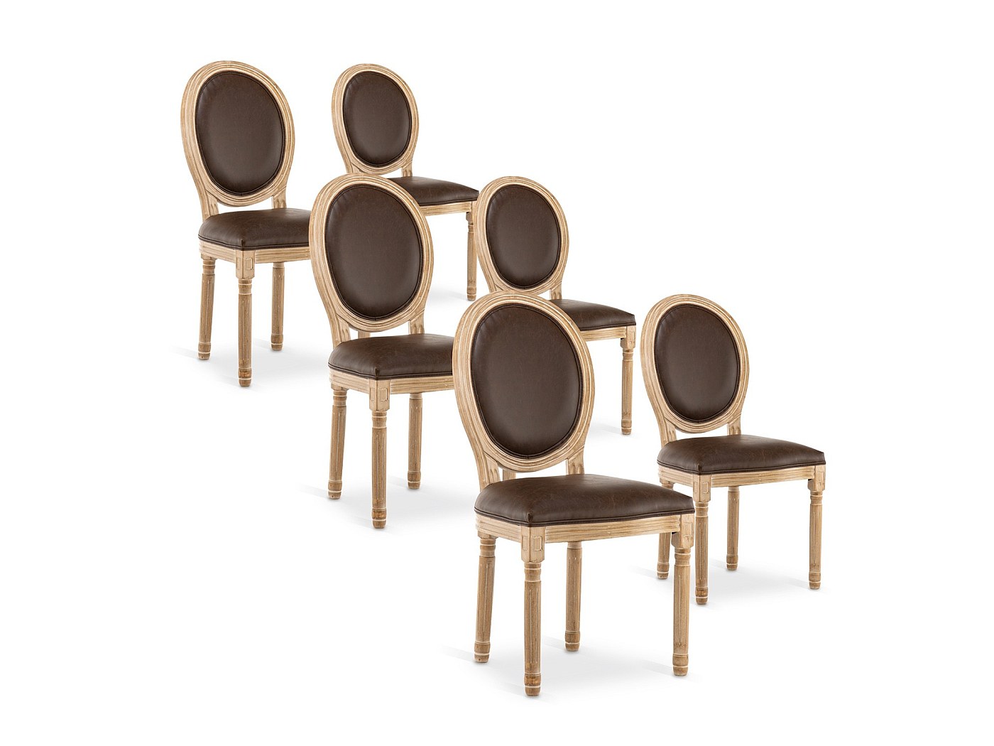 Lot de 6 chaises médaillon Louis XVI Vintage Simili Marron