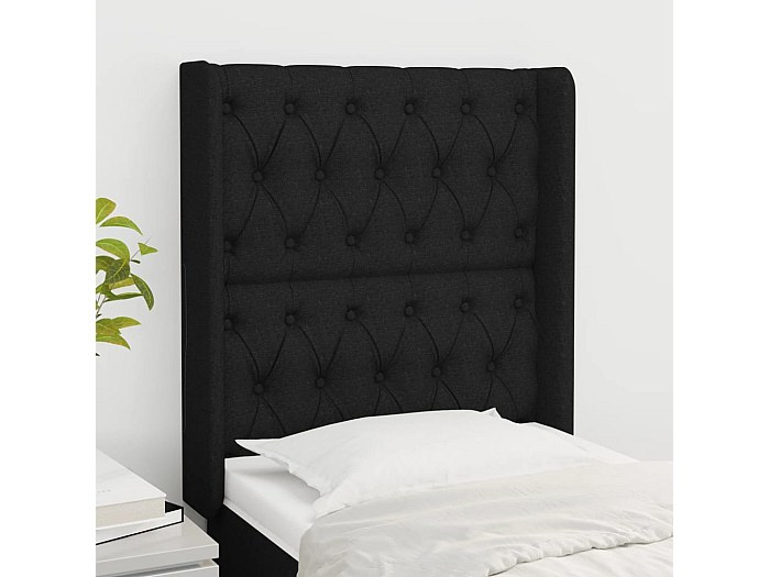 Tête de lit avec oreilles Noir 83x16x118/128 cm Tissu