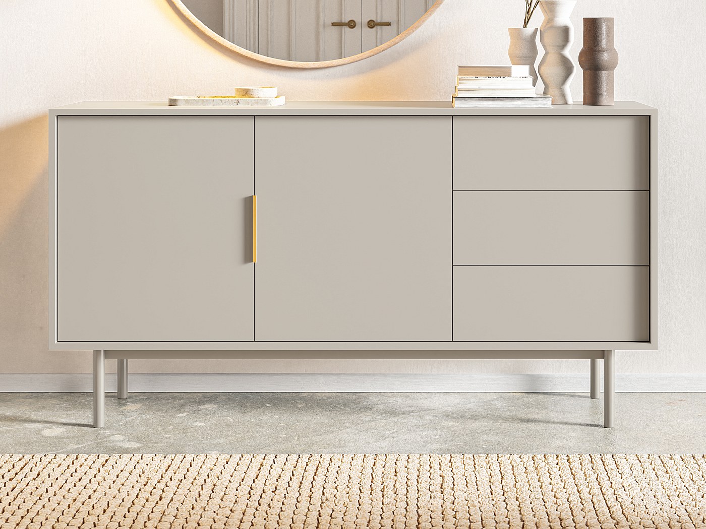 Buffet avec 2 portes et 3 tiroirs - Beige - DABRIANA