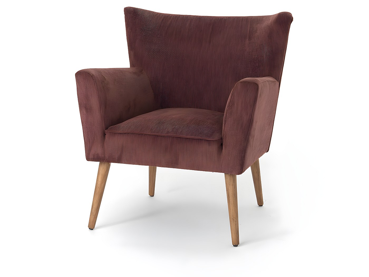 Fauteuil Léon marron en velours côtelé et bois
