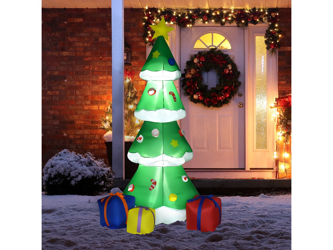 Décoration gonflable LED de Noël 1,76H m - sapin de Noël enneigé décoré ...