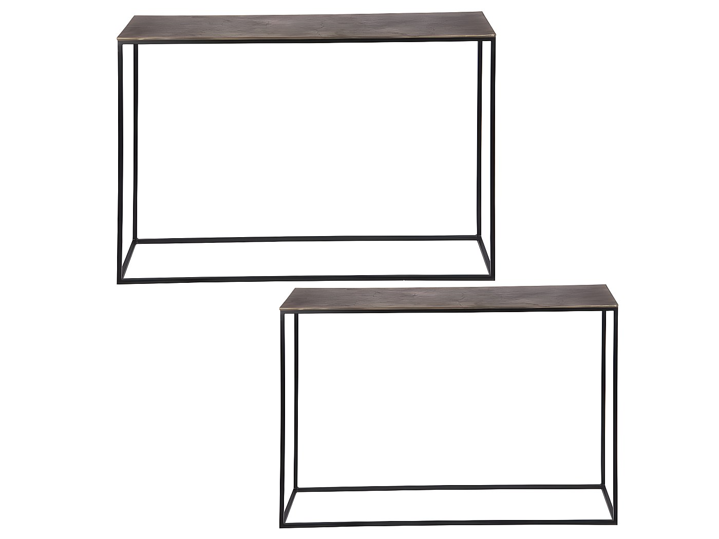 Set de 2 consoles métal doré hauteurs 77 et 70 cm