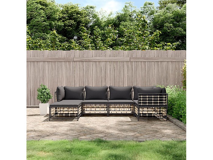 Salon de jardin 6 pcs avec coussins anthracite résine tressée REO92322