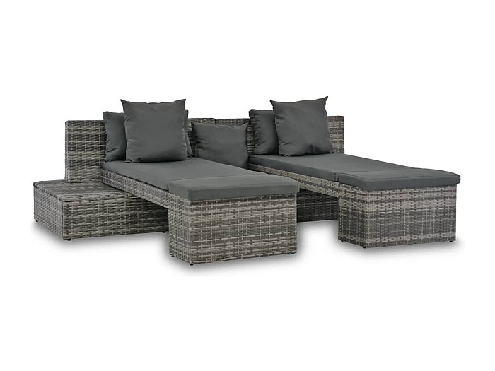 Salon de jardin 4 pcs avec coussins Résine tressée Gris REO21508