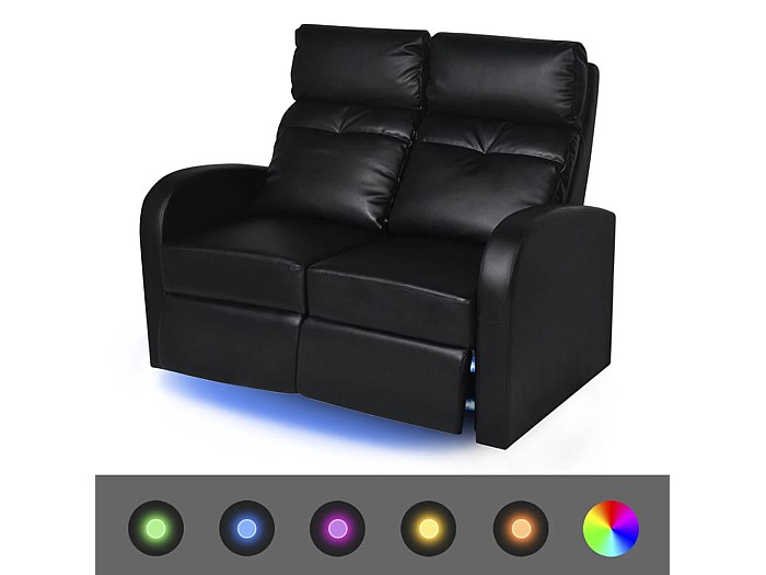 Sillón de 2 plazas con LED cuero sintético negro PWFG72498