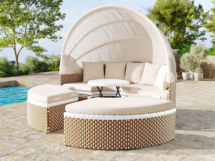 Set di mobili da giardino rotondo - Divano lounge in rattan PE con ...