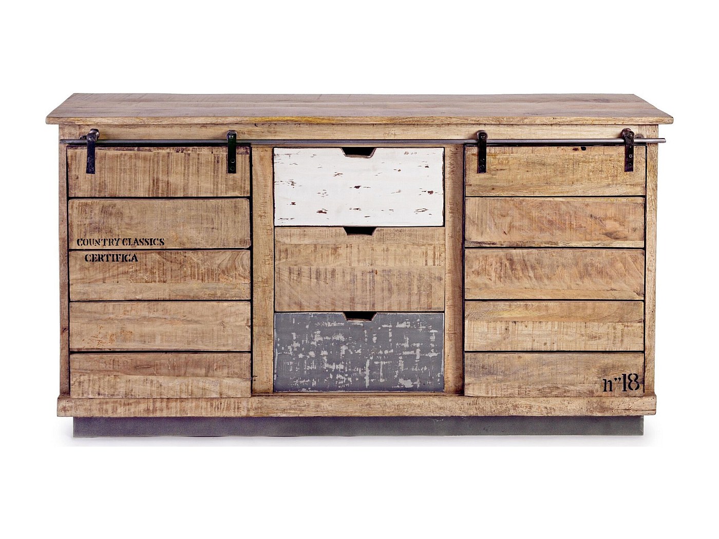 Buffet bas en bois de manguier 2 portes coulissantes 3 tiroirs - HARLEM