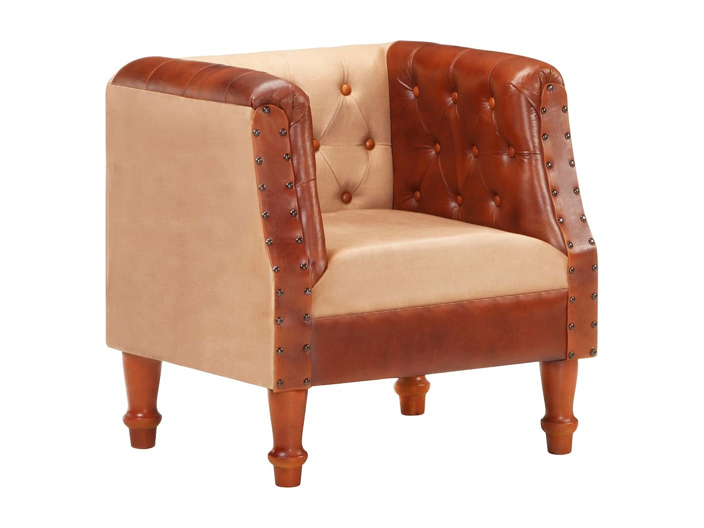 Poltrona a Pozzetto Marrone Vera Pelle Legno Massello di Mango CFW79941