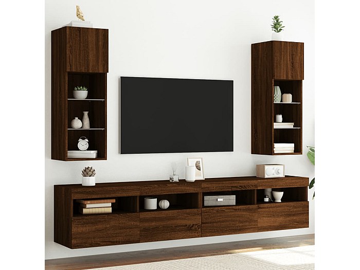 2 pz Mobili TV con Luci LED Rovere Marrone 30,5x30x90 cm CFW66616