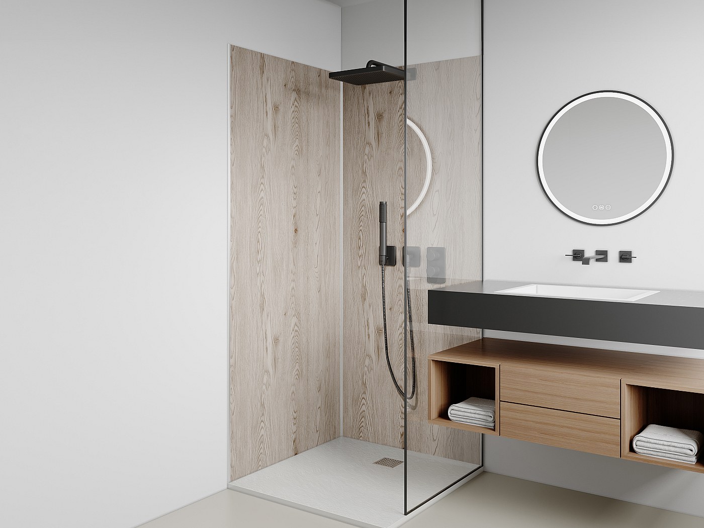 Lot de 2 panneaux muraux de douche effet bois clair aluminium 2 x L90 x ...