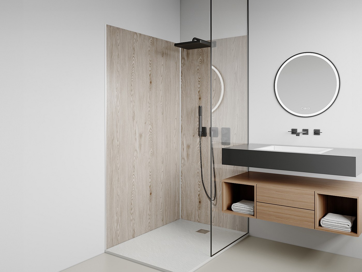 Lot de 2 panneaux muraux de douche effet bois clair aluminium L90 x ...