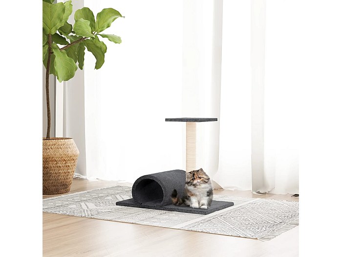 Kattenmeubel met tunnel 60x34,5x50 cm donkergrijs