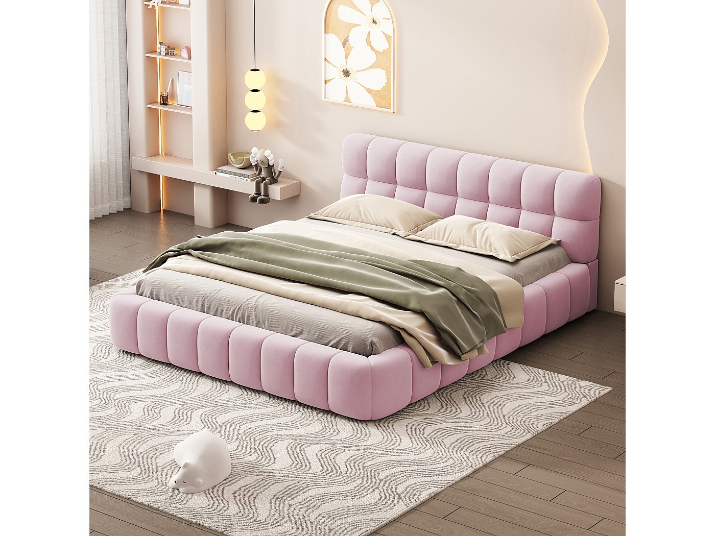 Lit capitonné en lin 140 x 190 cm avec dossier moelleux, bordure ...