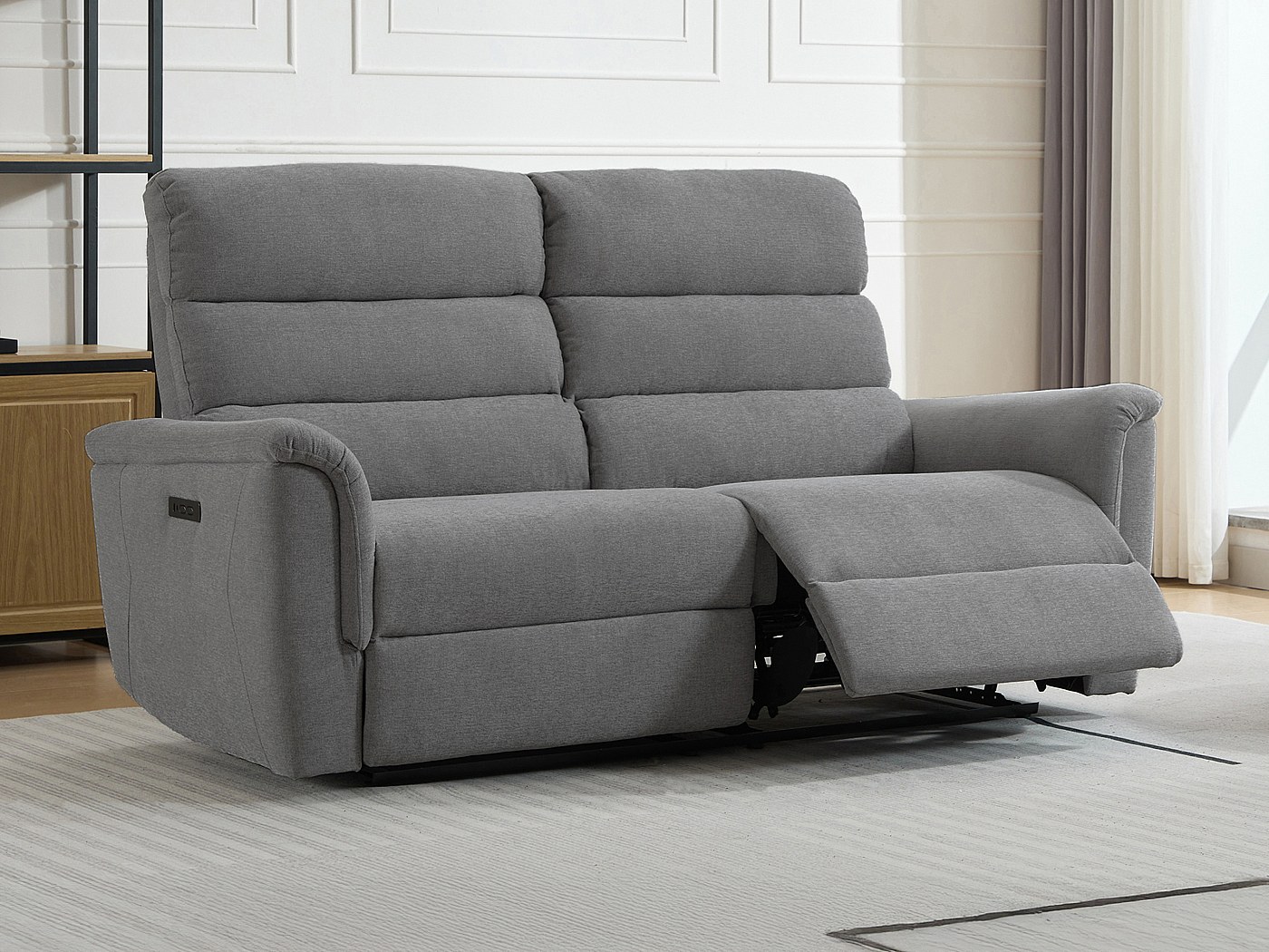 Sofá de 3 plazas reclinable eléctrico en tela gris CARTASIA