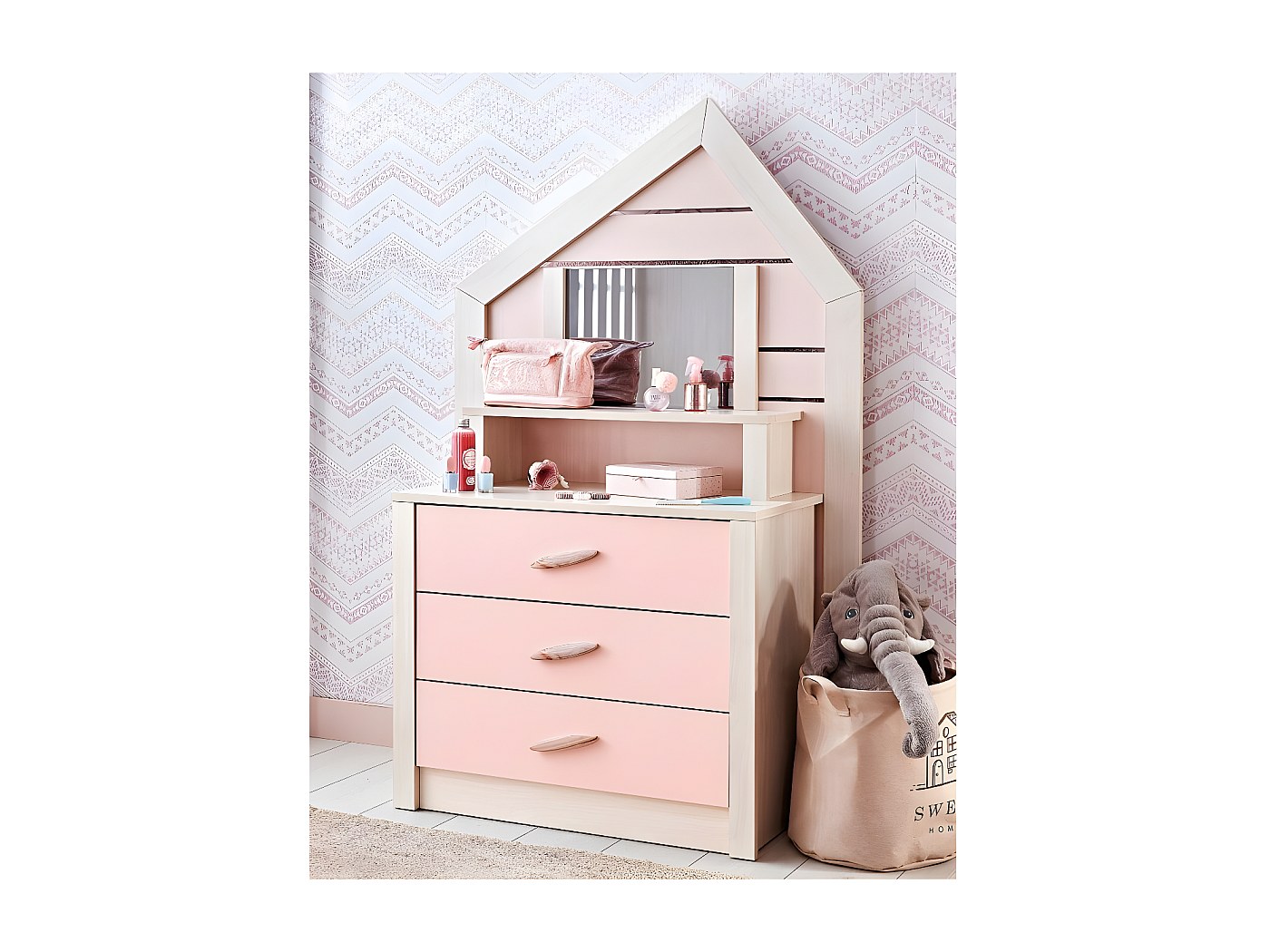 Coiffeuse en aggloméré rose 155,3x84,4x41,3cm