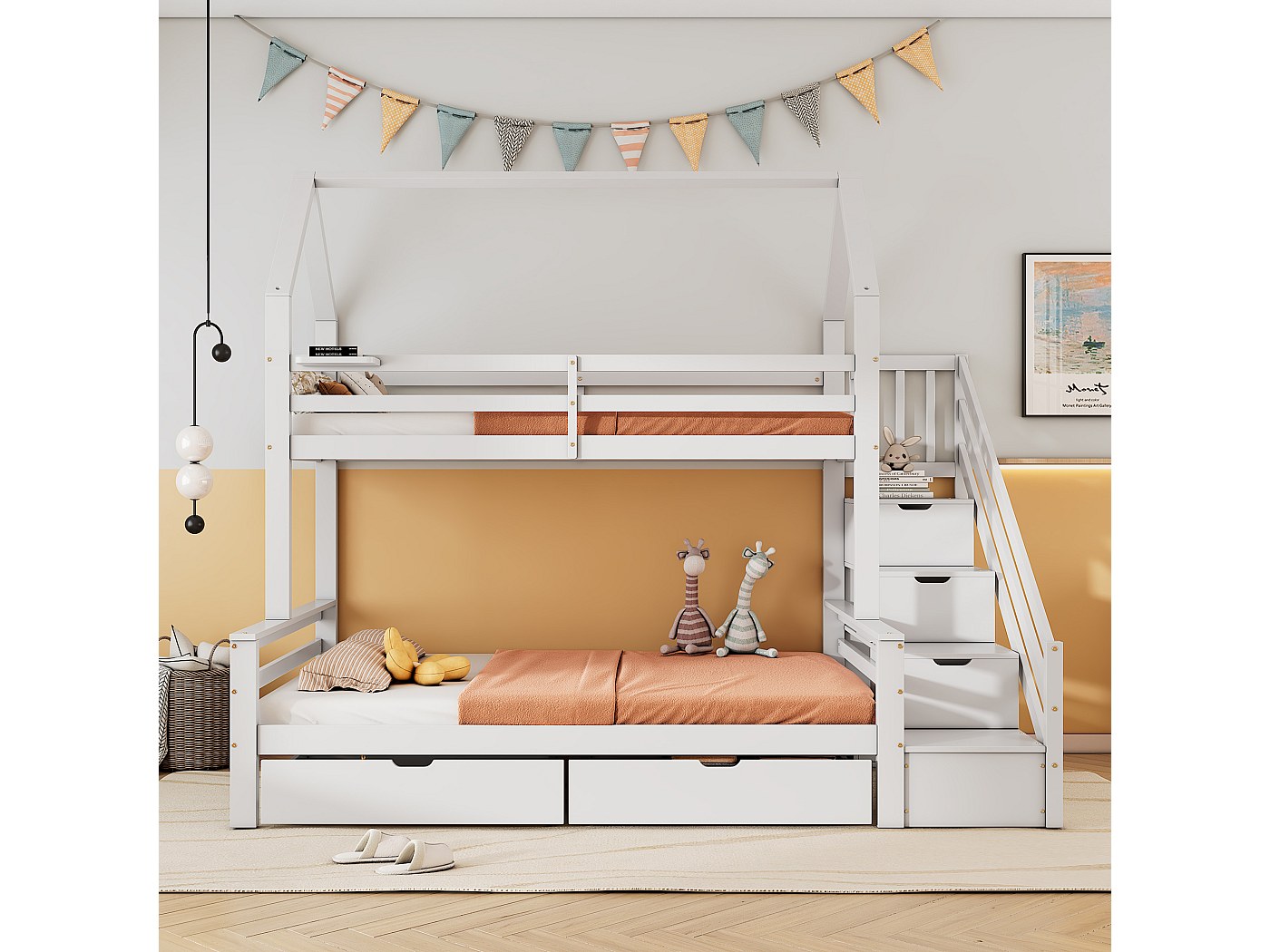 Letti a castello 140 x 200 cm + 90 x 200 cm - 5 cassetti e ripiani a ...