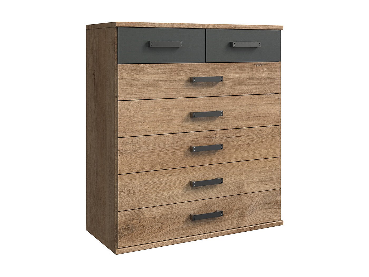 Commode meuble de rangement coloris imitation chêne poutre/graphite - L ...