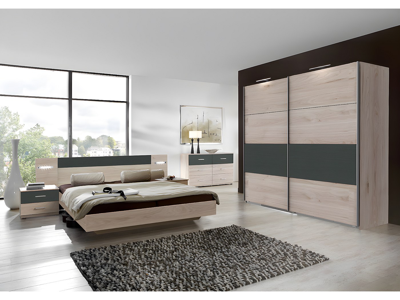 Ensemble chambre adulte complète Imitation chêne Hickory rechampis ...