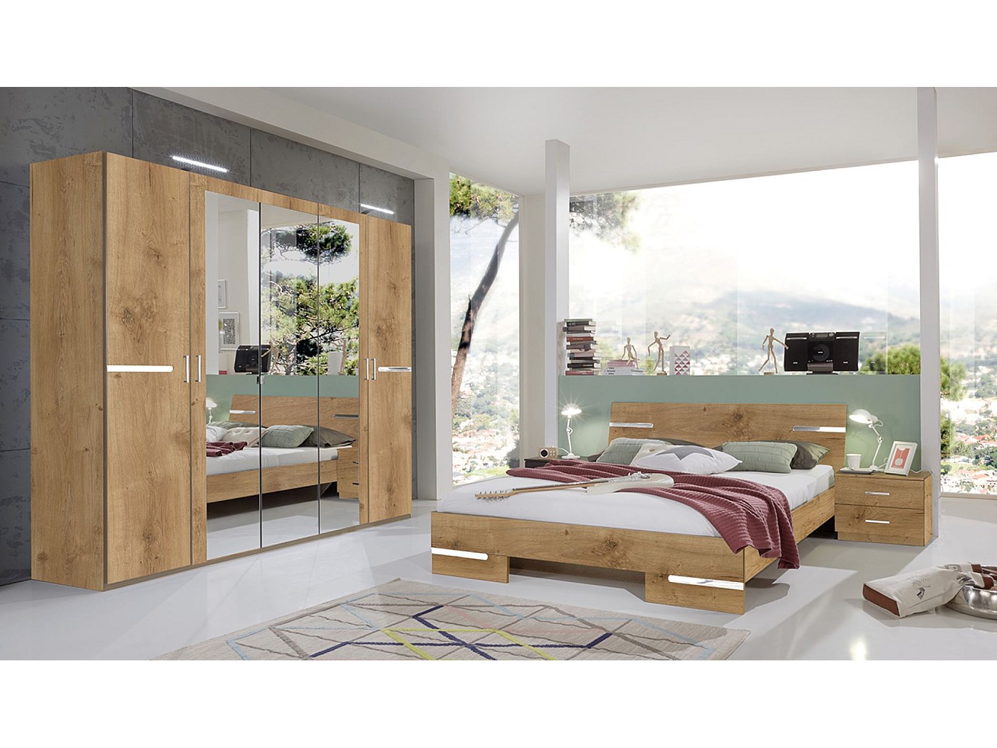 Chambre à coucher complète adulte (lit 140x190 cm + 2 chevets + armoire)