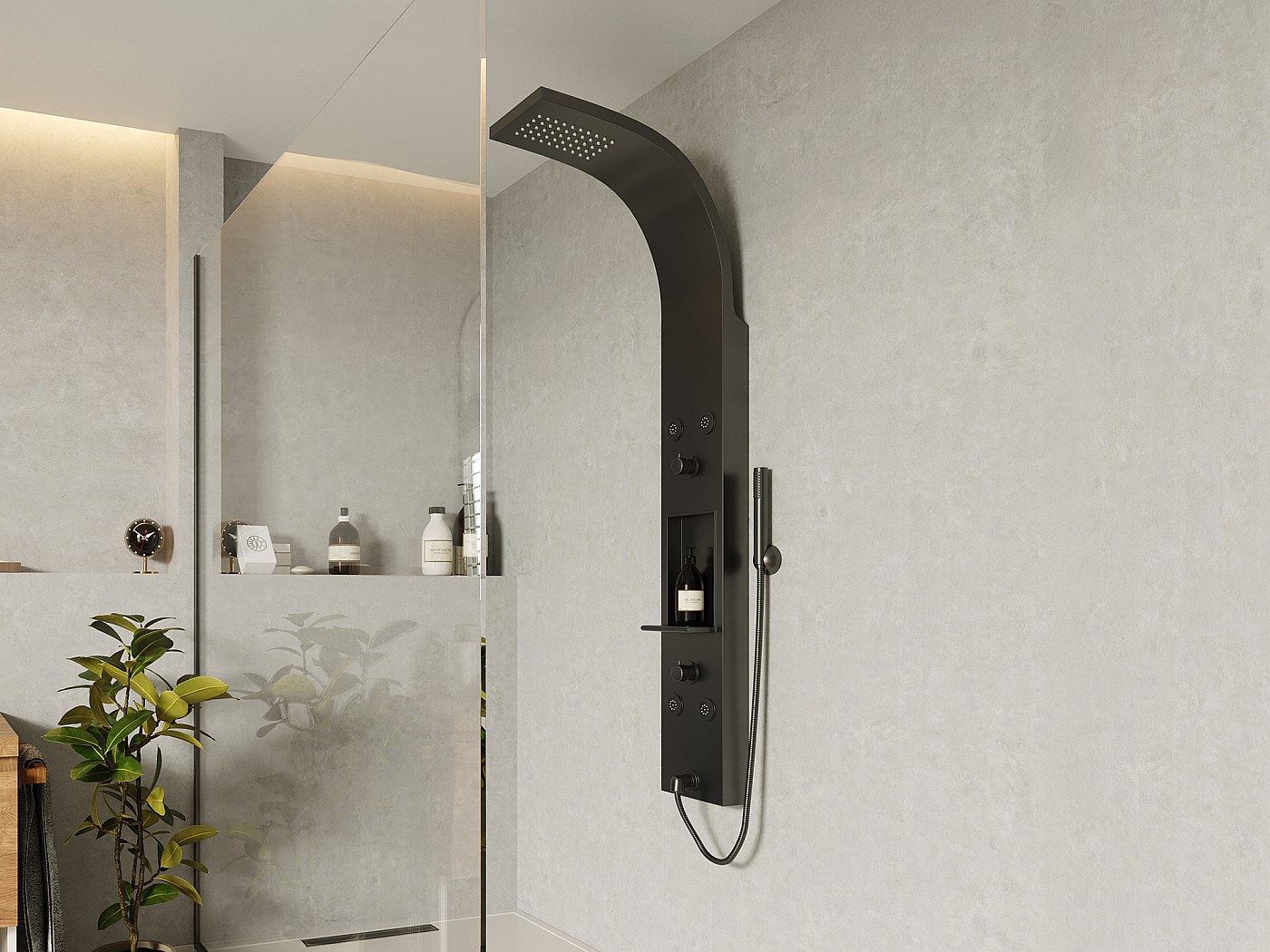 Colonne de douche hydromassante - Noire - 20 x 140 cm - ROANA