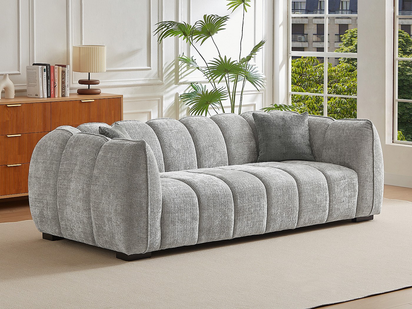 Canapé 3 places en tissu texturé gris style design BASDIO