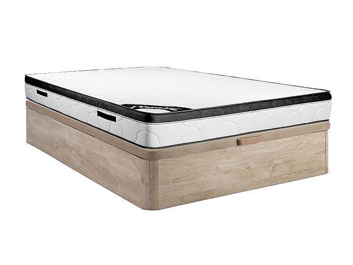 Ensemble sommier coffre naturel clair matelas mousse ép.30cm 140 x 190 ...