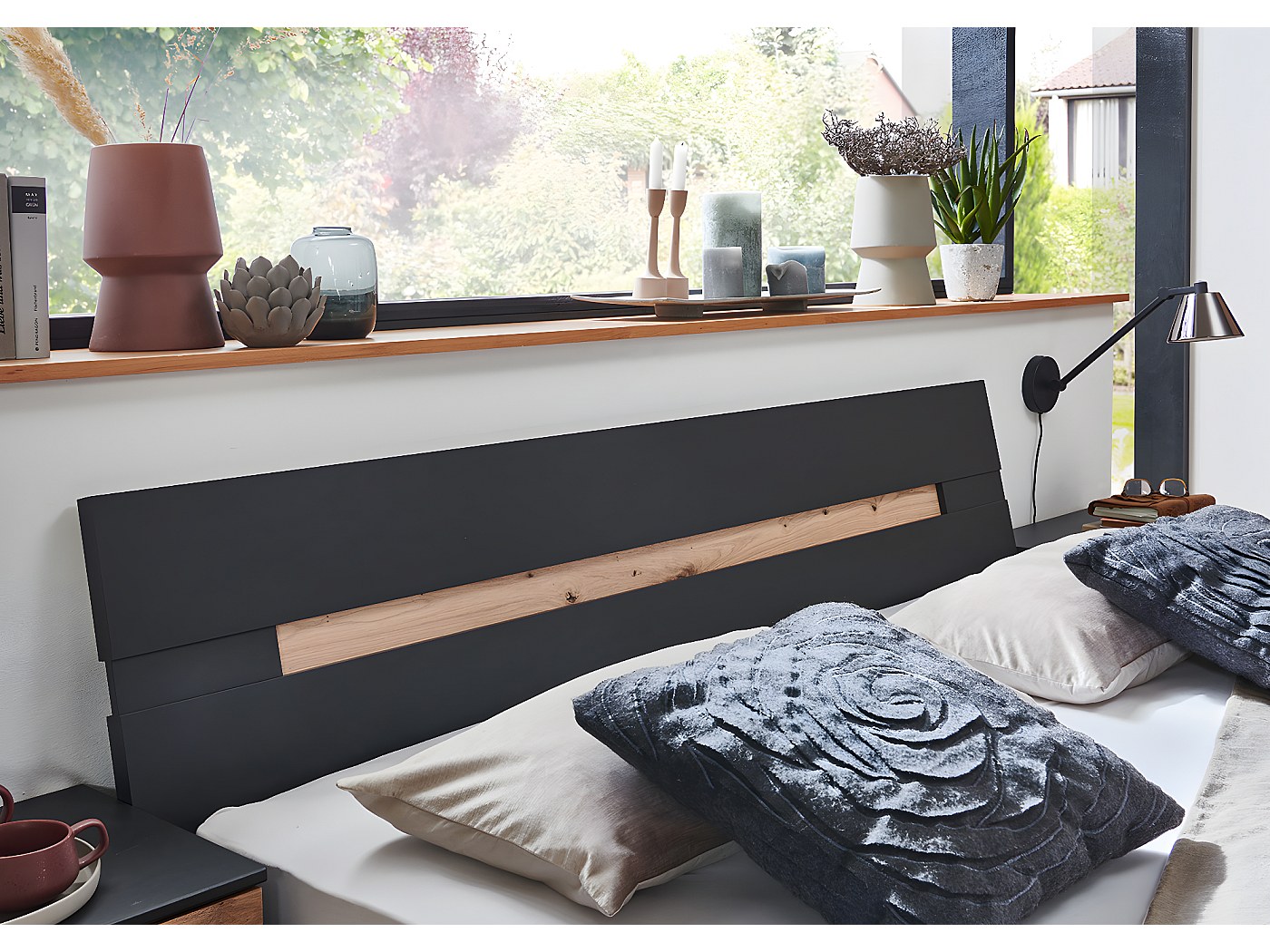 Lit adulte double 180x200cm King Size + 2 chevets coloris graphite ...
