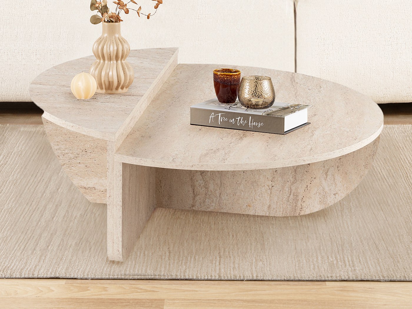 Lot de 2 tables basses - Effet travertin beige - ALOEVA