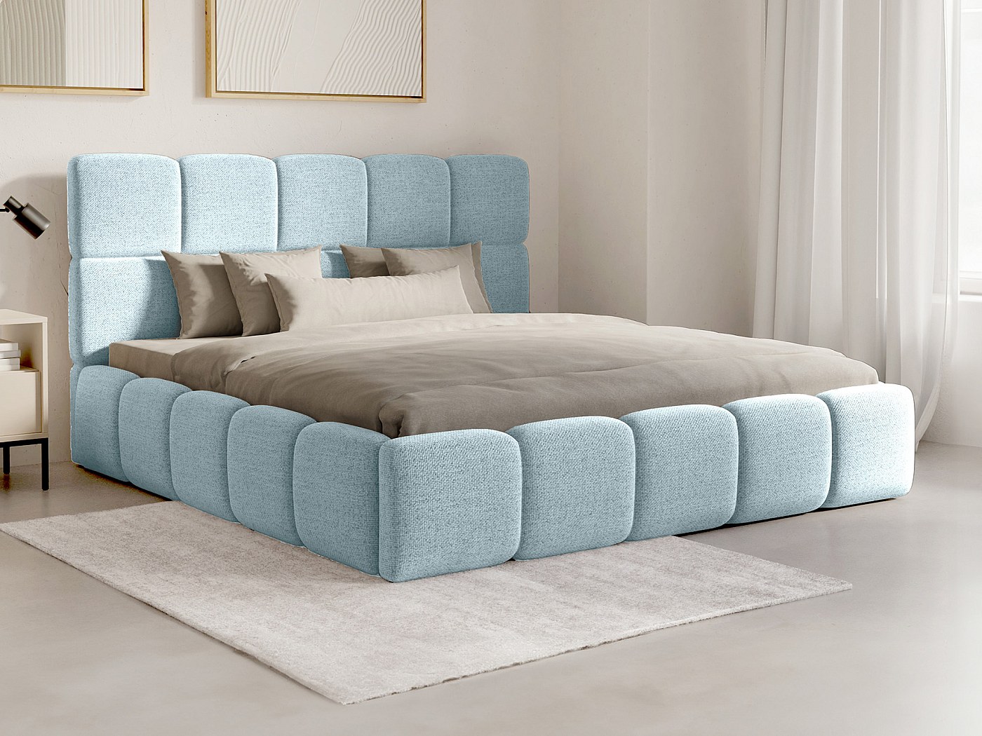 Letto con contenitore 200x200cm in Tessuto tessturizzato azzurro DAMADO ...