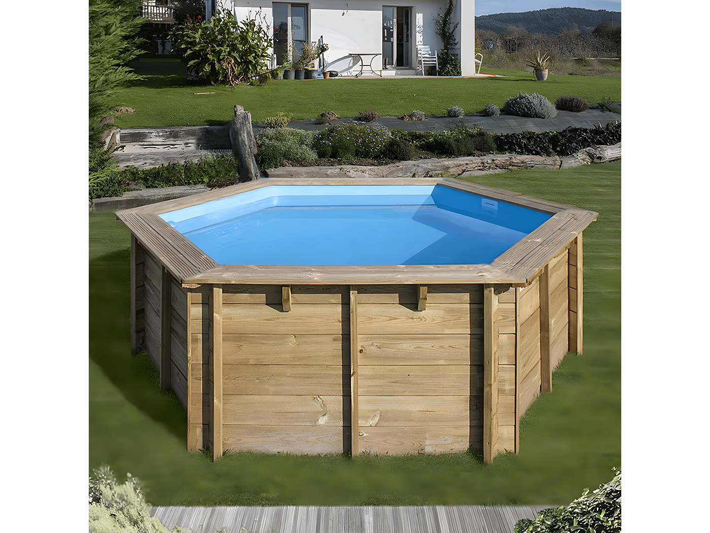 WATERCLIP - Piscine bois FSC hexagonale Ø395cm -v7.5m2 - Autoclave IV ...