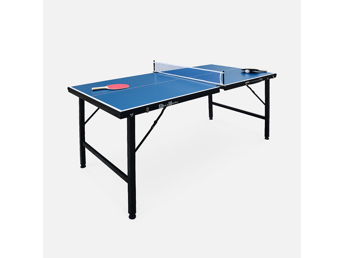 Mini table de ping pong 150x75cm - table pliable INDOOR bleue. avec 2 ...