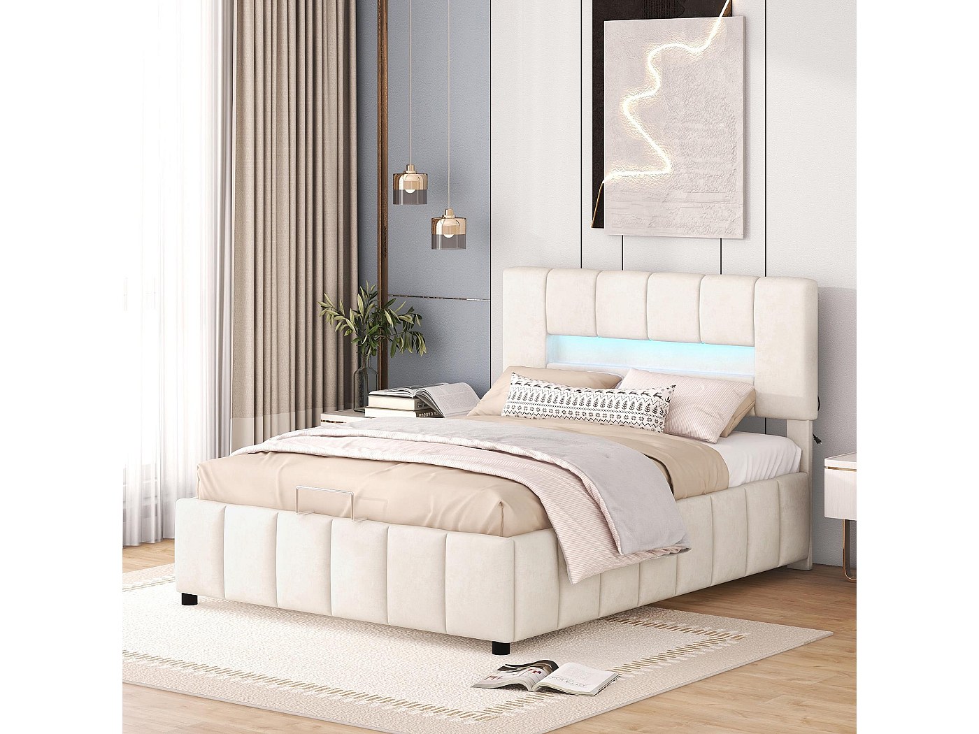 Lit Rembourré - 140 X 200 cm - Lit Plateforme Avec Éclairage Led ...