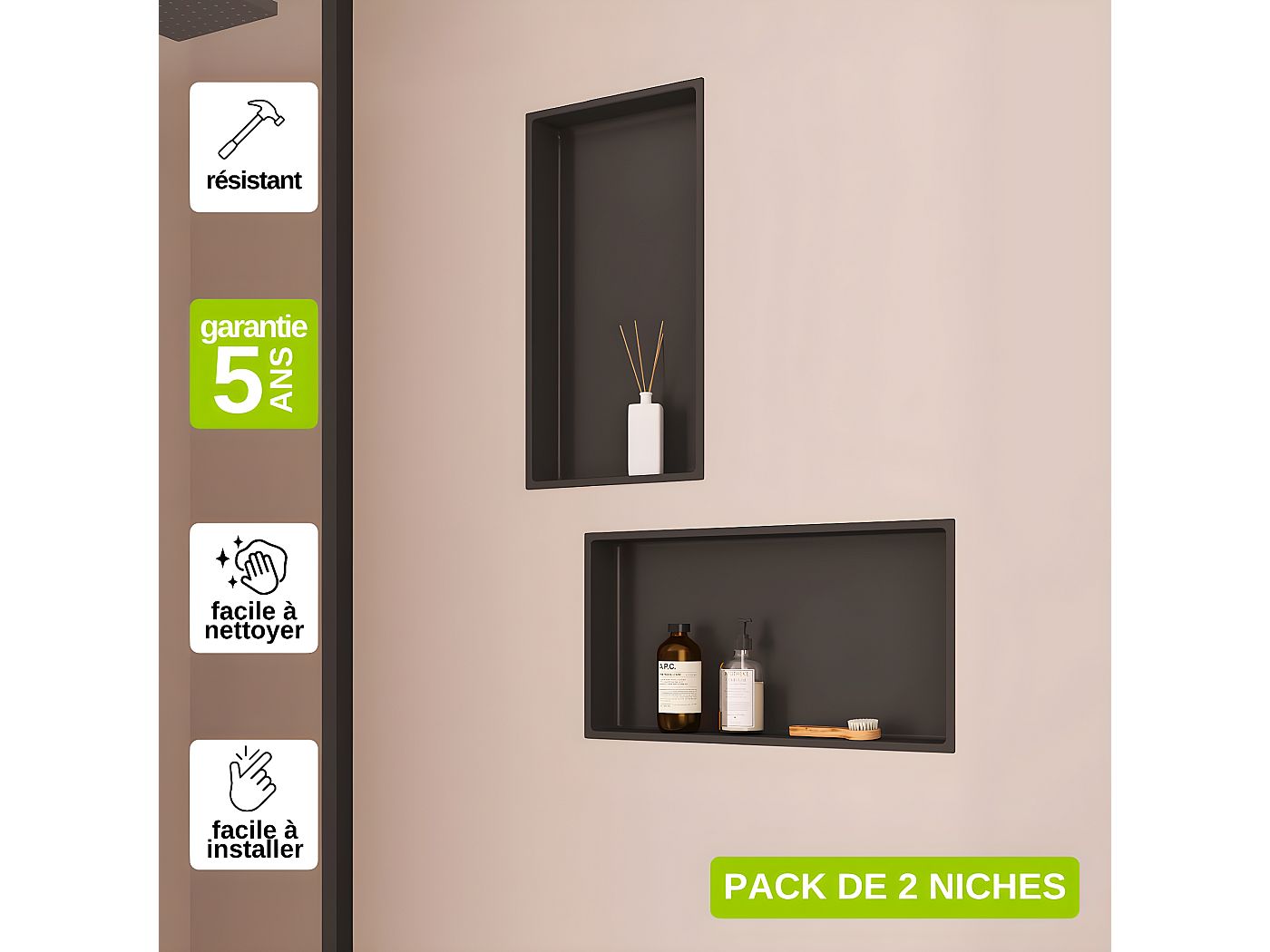 Lot de 2 Niches de Douche, Rangement mural de Salle de Bain et Douche ...