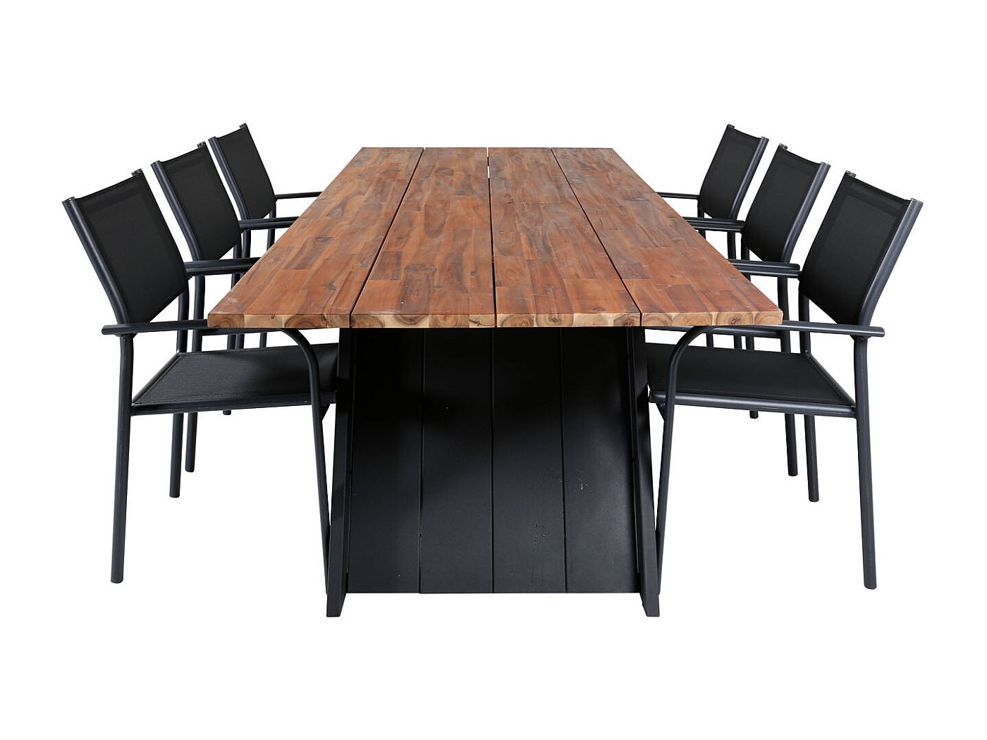 Doory Ensemble table et chaises de jardin, table 100x250cm et 6 chaises Santorini, noir, naturel.