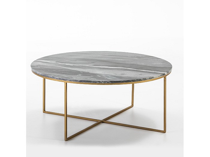 Table basse marbre gris et pieds métal doré D 90cm
