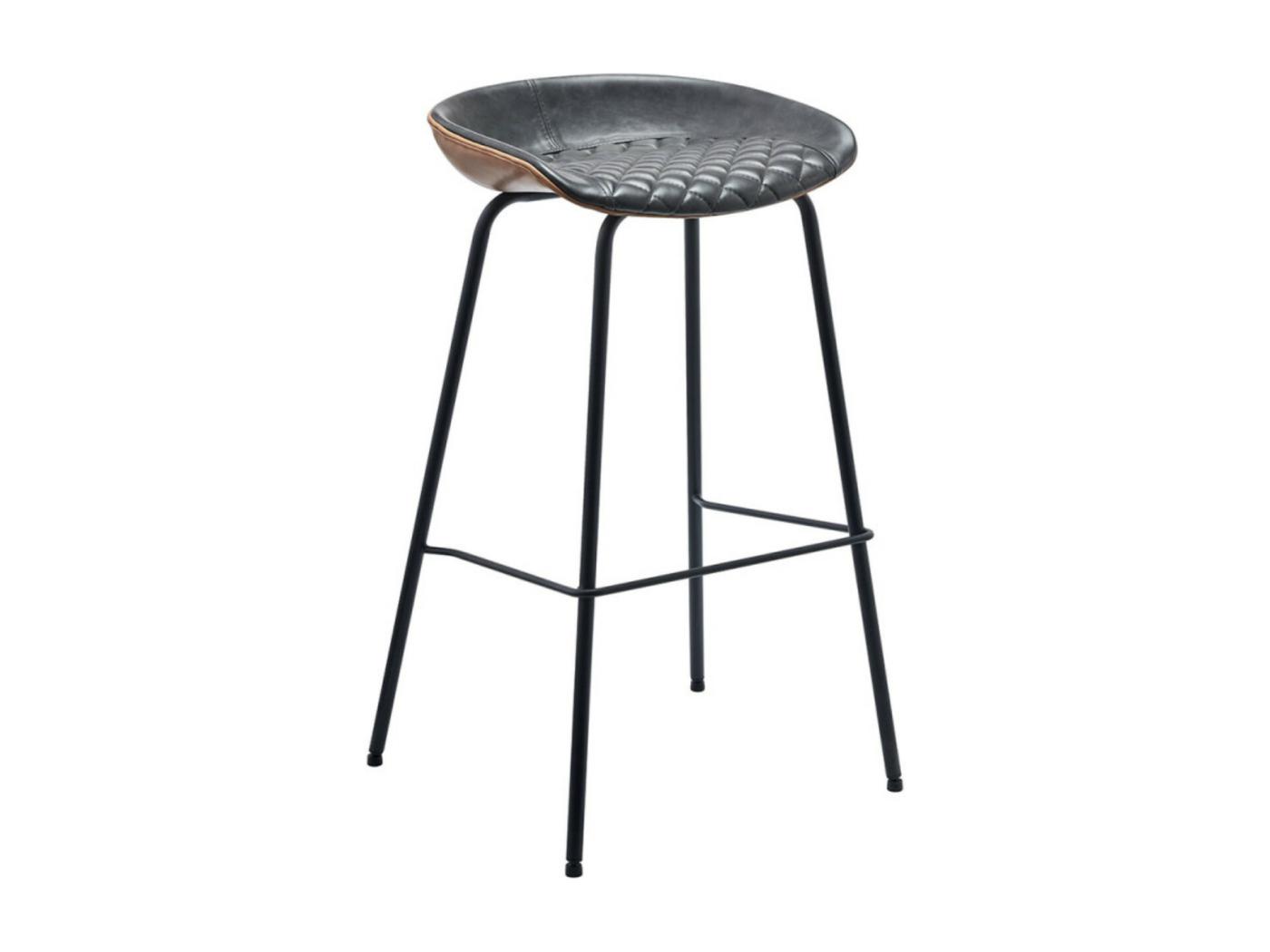 Tabouret design simili cuir gris foncé et marron Kalyne - Lot de 2 Tabouret design simili cuir gris foncé et marron Kalyne - Lot de 2