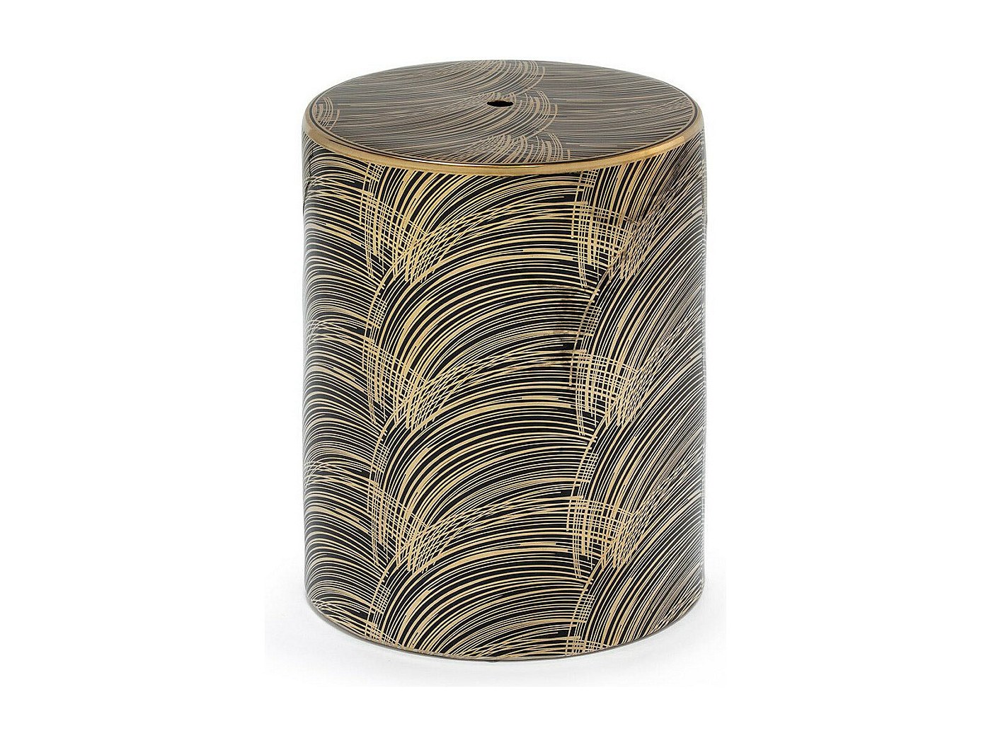 Tabouret bas rond céramique noir et doré