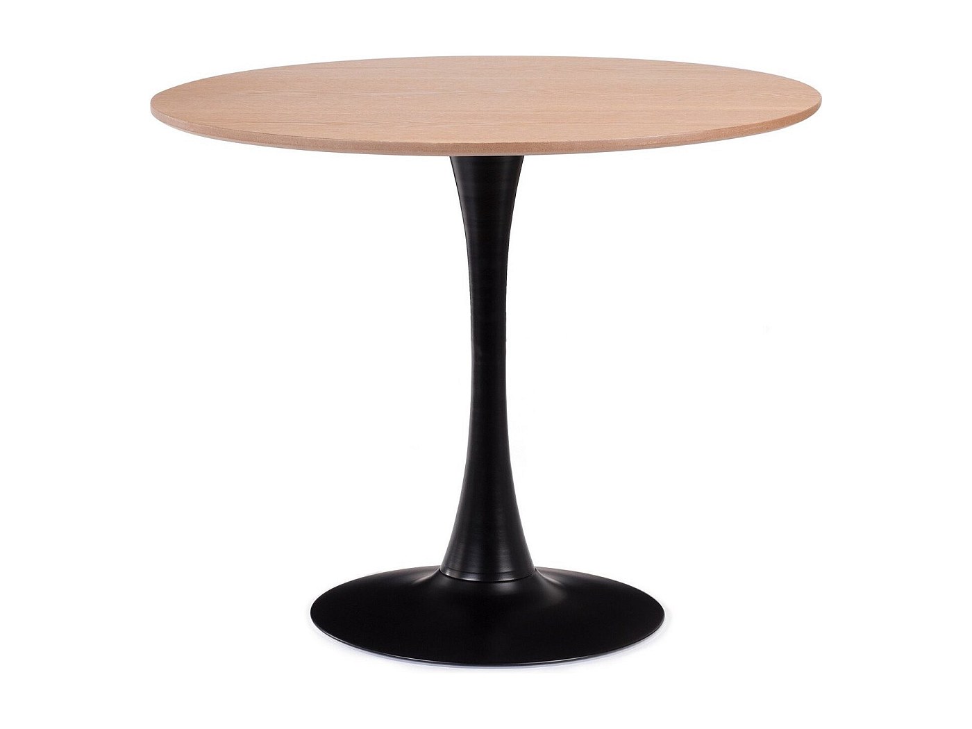 Mesa redonda moderna en madera natural y base de metal negro Tulipa 80 cm