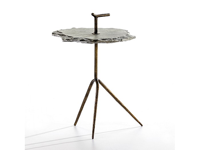 Table d'appoint pierre gris et métal doré Gina