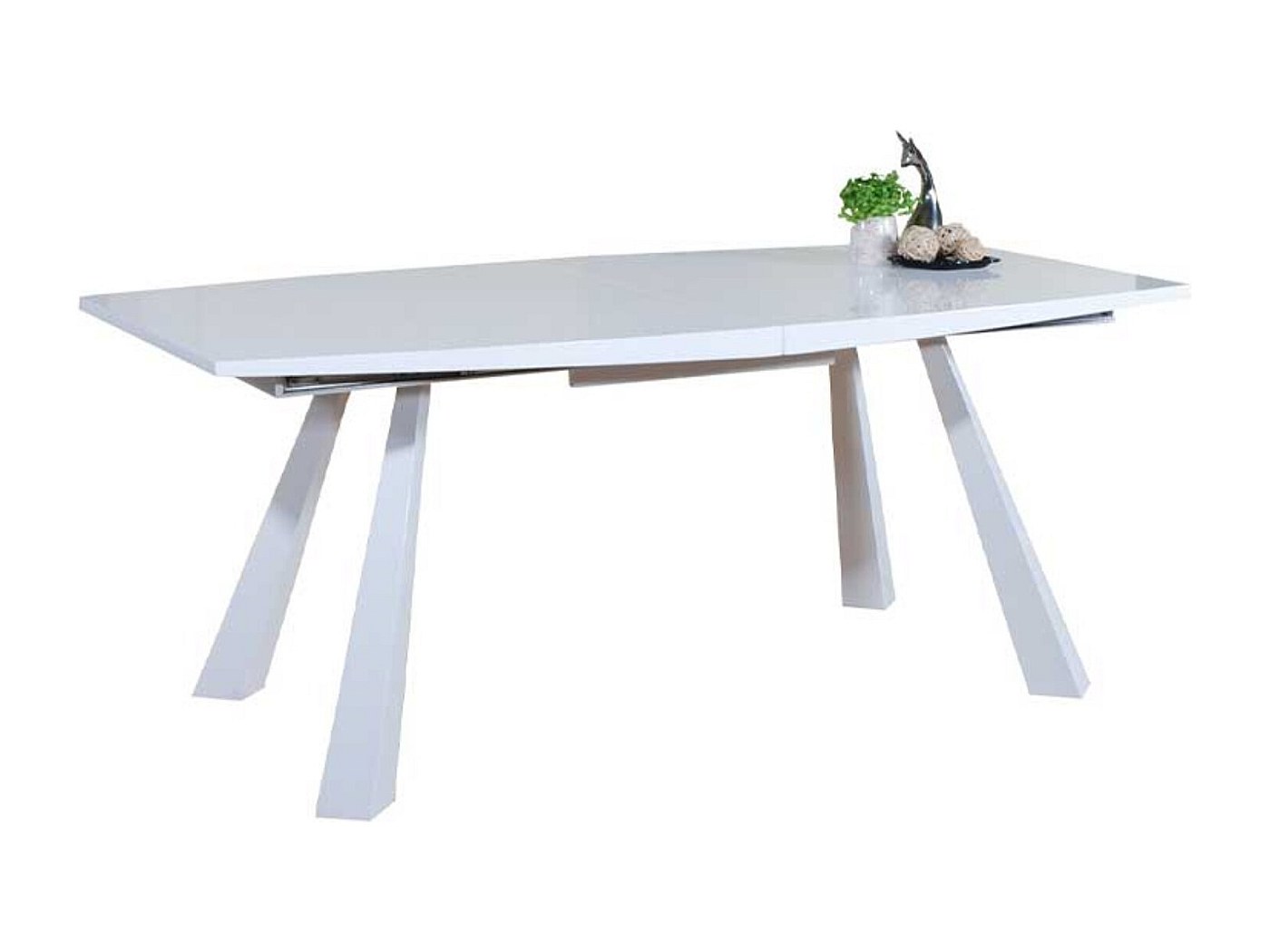 Table à manger design extensible blanc laqué et pieds acier blanc ...
