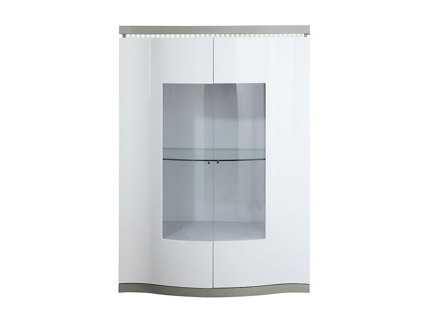 Vitrine à LED 2 portes bois gris et blanc façade verre Alex