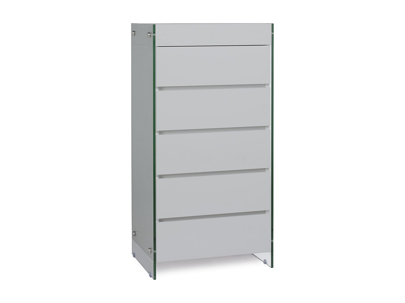 Meuble de rangement 5 tiroirs bois laqué gris et pieds verre trempé Dyn