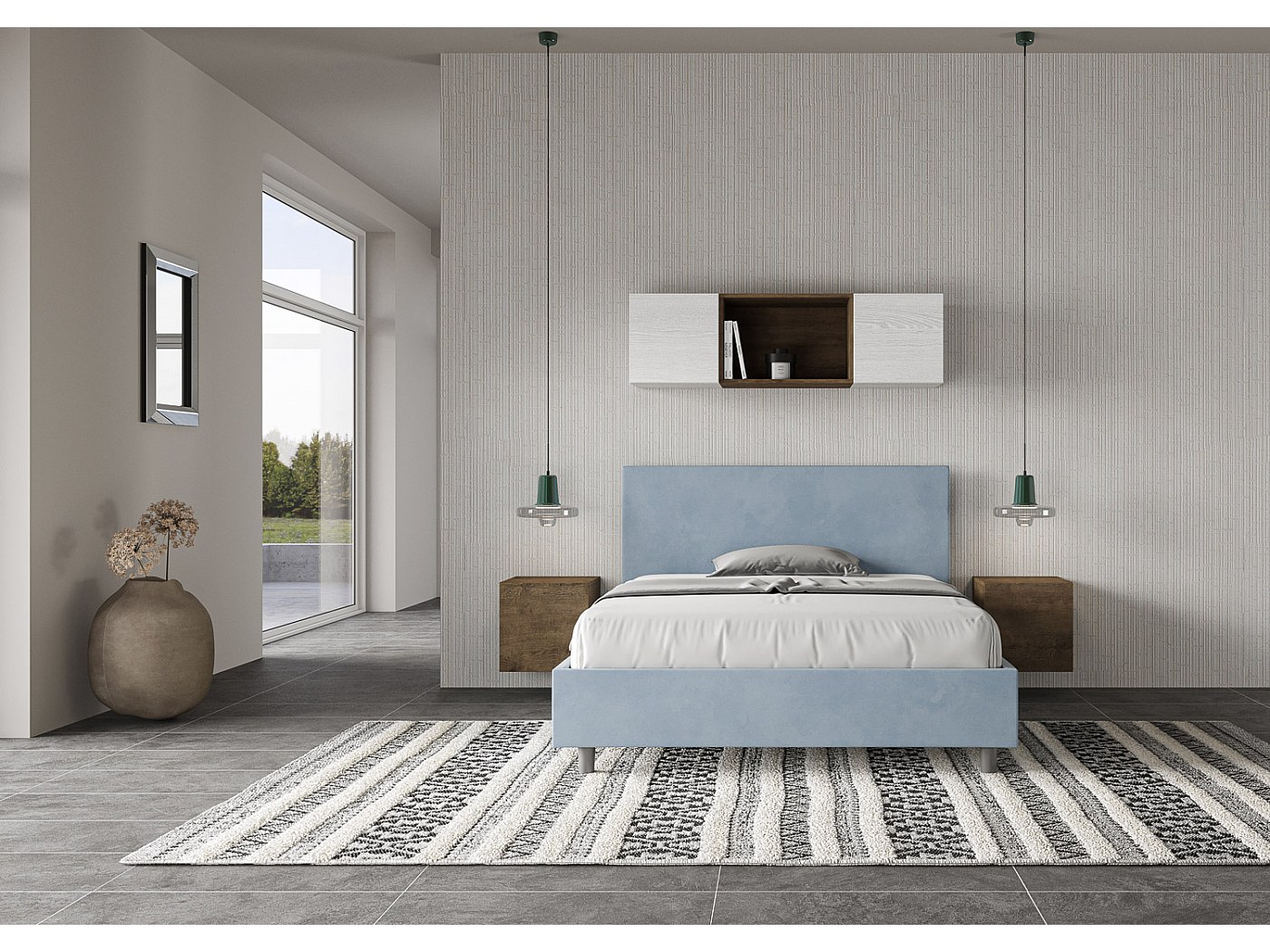 Cama adulta moderna de microfibra Adelyne-Color Azul claro-Ropa de cama ...