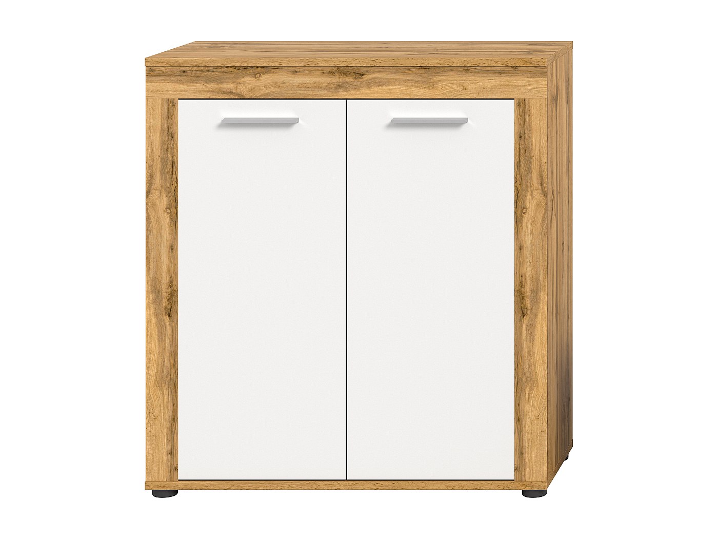 Astox - Buffet haut en mélaminé blanc et chêne, L/H/P 80x88x35