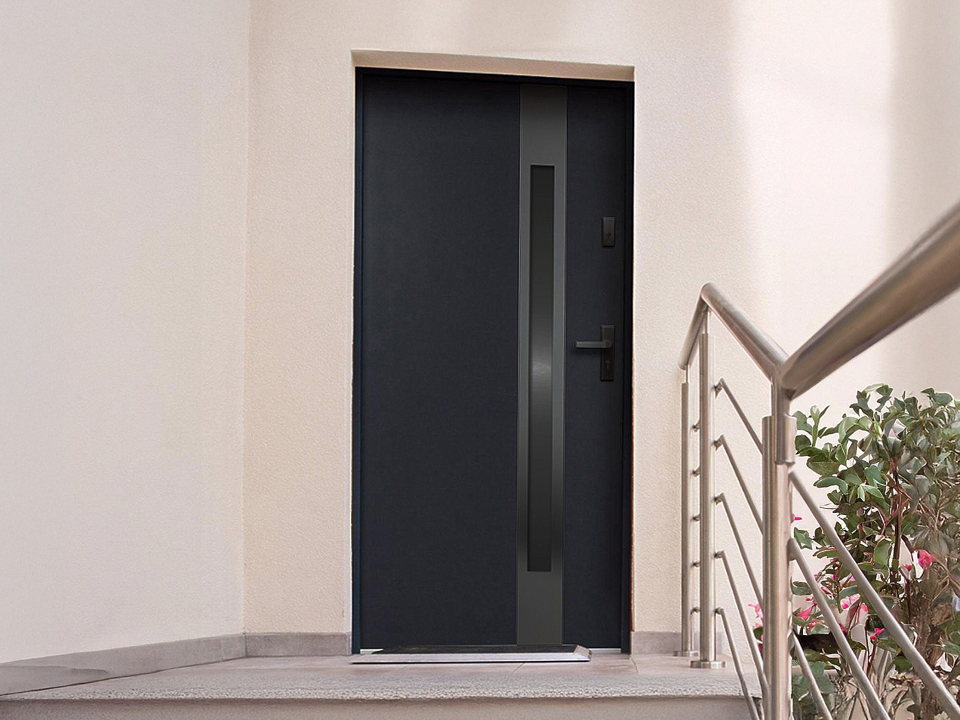 Porte d'entrée en acier pleine inox H207 x l100 cm anthracite fumé ...